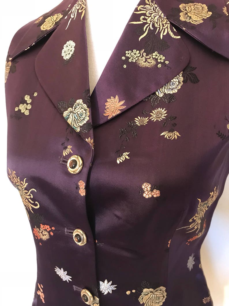 Vintage Asian Style Silk Vest / Boutique Handmade/ Embroidered Garment ...