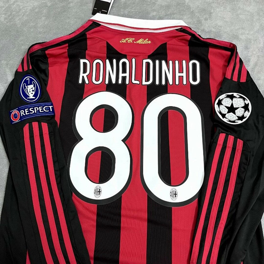 Vintage AC Milan Jersey, 80 Ronaldinho Long Sleeve Jersey, AC Milan Retro Long Sleeve Jersey ...