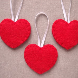10 Red Heart Decorations, Valentines Heart Ornaments, Felt Home Decor ...