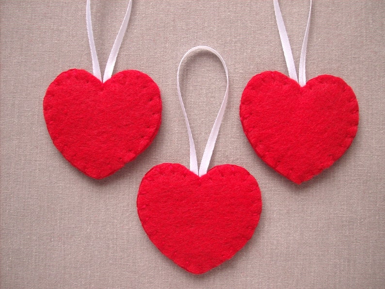 Red Felt Heart Ornaments, Set of 10, Valentines Decor - Etsy