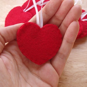 10 Red Heart Decorations, Valentines Heart Ornaments, Felt Home Decor ...
