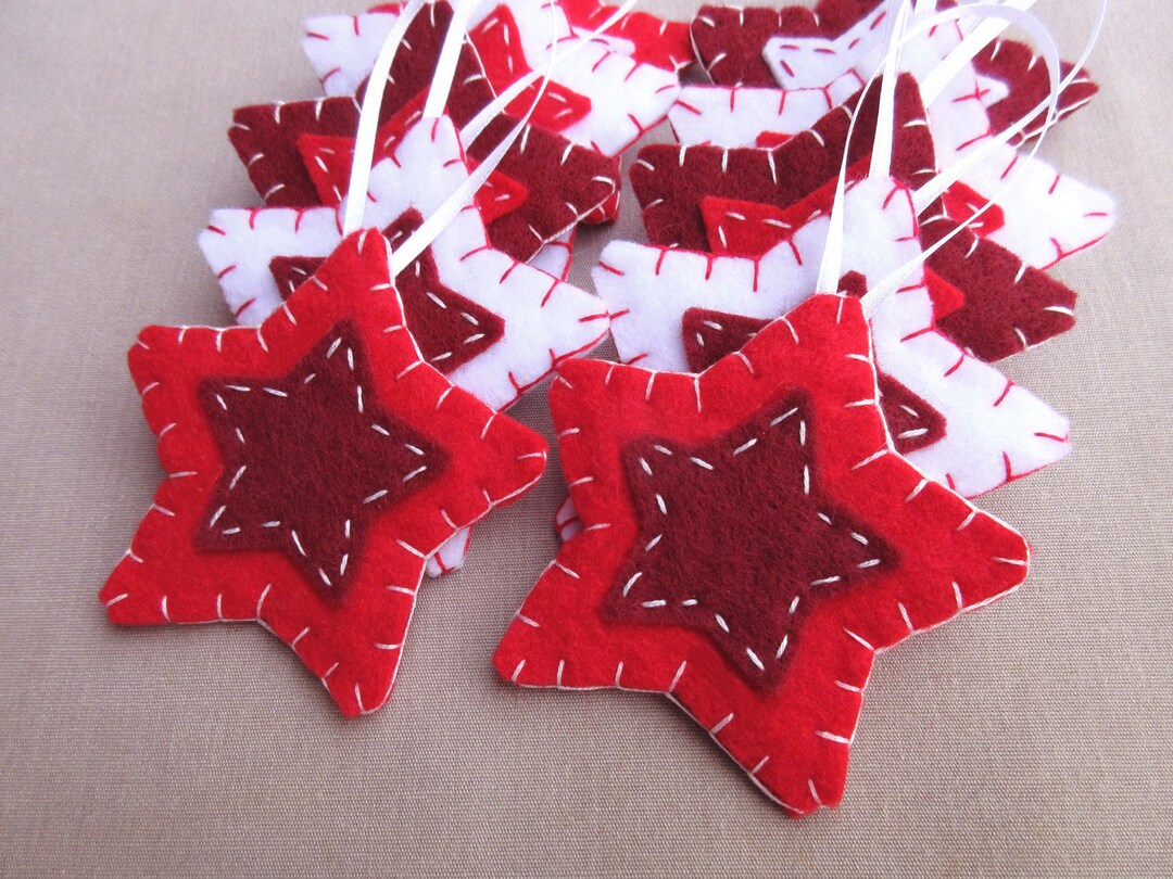 10 Red Star Decorations, Red Felt Stars Christmas Ornaments, Scarlet ...