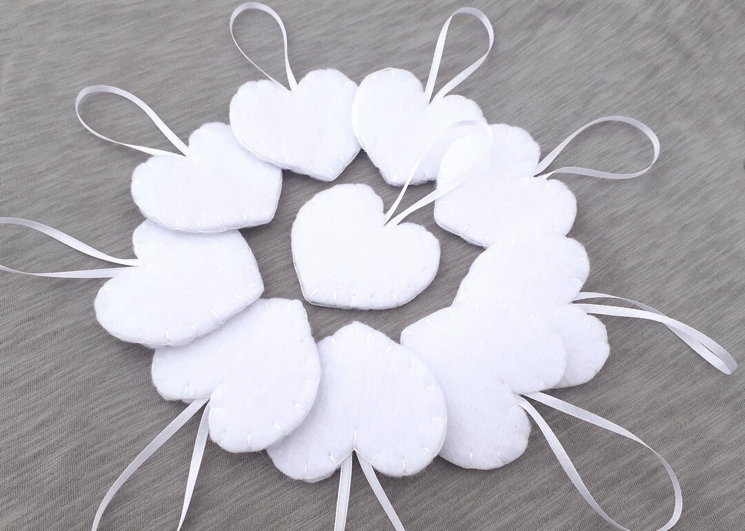 10 White Heart Decorations, Pure White Hearts, Valentines Ornaments ...