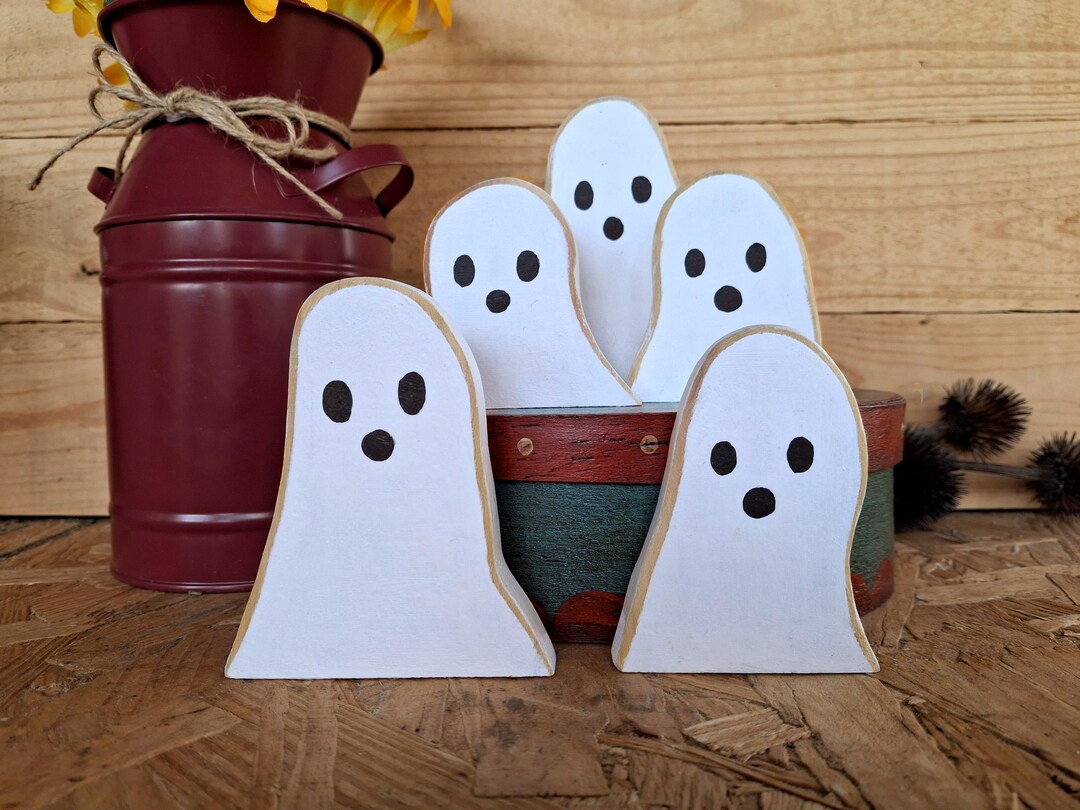 Handmade Wooden Ghost Shelf Sitters, Primitive Halloween Decor (set of ...