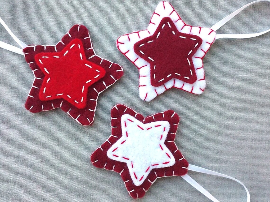 10 Red Star Decorations Red Felt Stars Christmas Ornaments - Etsy