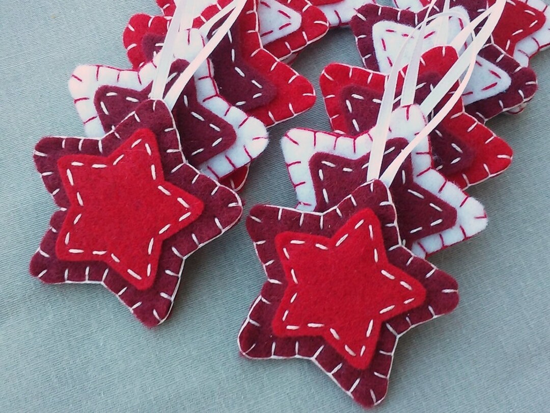 10 Red Star Decorations Red Felt Stars Christmas Ornaments - Etsy