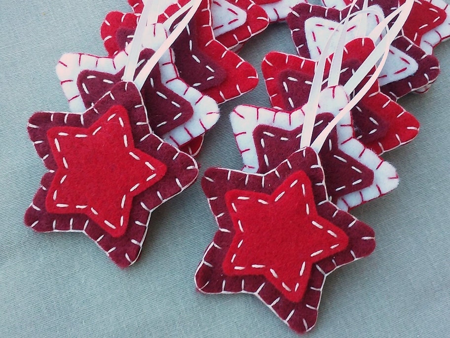 10 Red Star Decorations Red Felt Stars Christmas Ornaments - Etsy