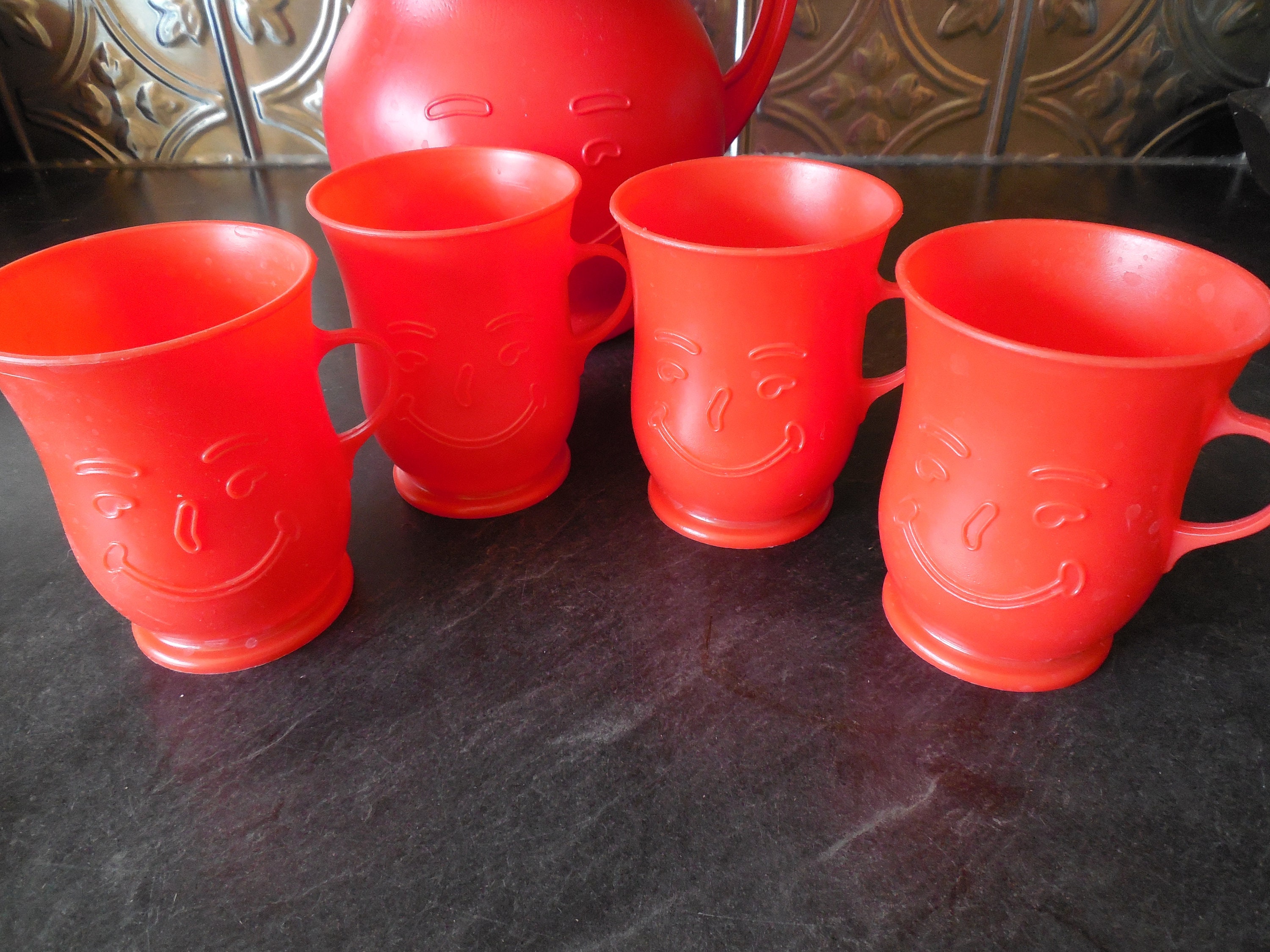 Fun Vintage Smiling Red Kool Aid Pitcher and Four Cups | Etsy