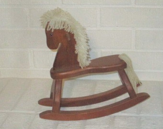 Vintage Small Wooden Rocking Horse With Ivory Yarn Tail and Mane, Doll ...