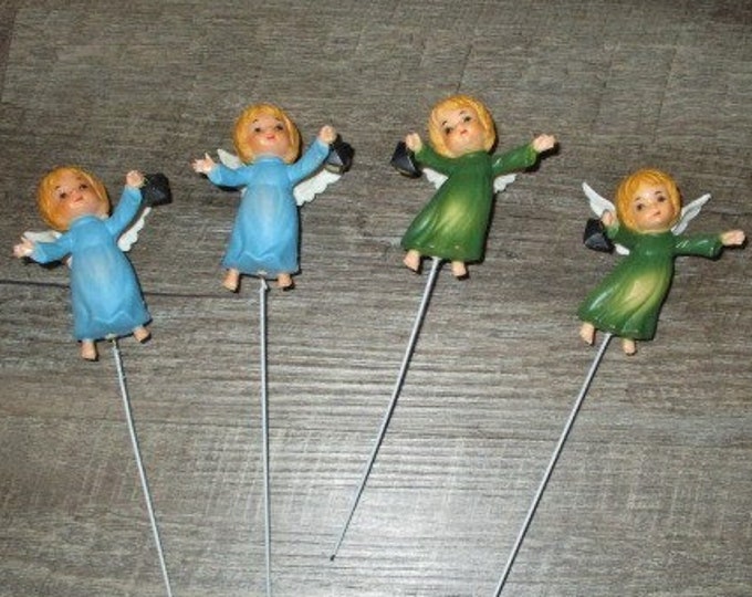 Hard Plastic Angel Christmas Floral Pick, Set of 4, Angel With Lantern ...