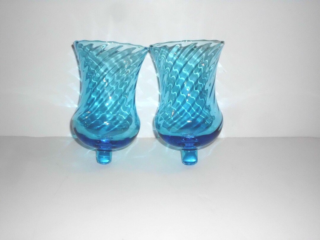 Bright Blue Glass Sconce With Swirl Pattern Votive Holder Set of 2 ...
