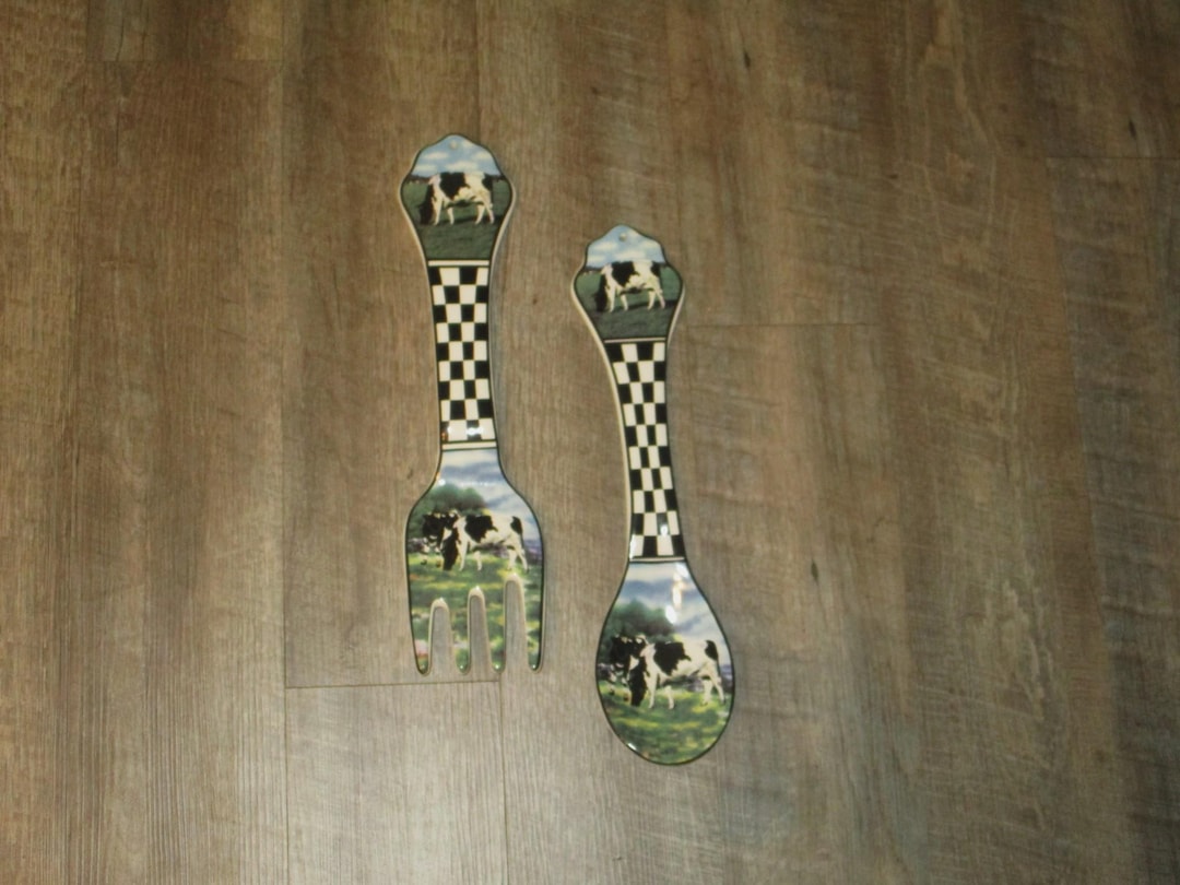 Oversized Ceramic Cow Utensil Kitchen Wall Décor, 16" Tall, Set of 2 ...