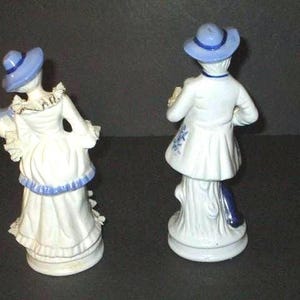 Dresden Lace Style Porcelain Colonial Man and Woman in Blue & White ...