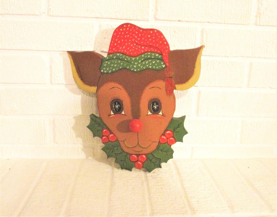 Hand Painted Wood Rudolph Plaque, Folk Art, 11 3/4" Tall, Signed '88 - Etsy