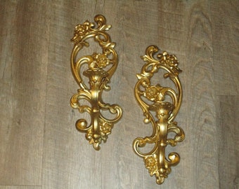Vintage Home Interior Gold Plastic Ornate Floral Motif Sconce, Set of 2 ...