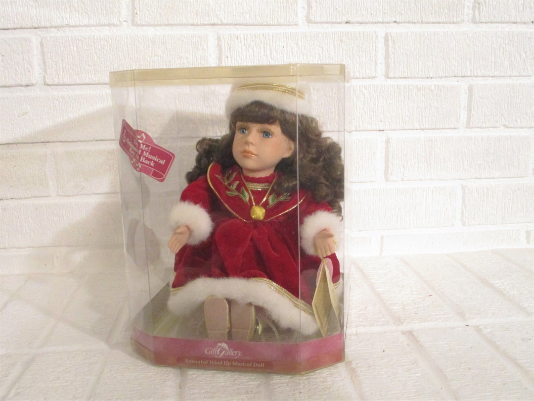 Red Crushed Velvet Dress Musical Animated Wind up Porcelain Doll, 9 1/2 ...