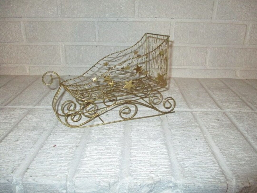 Vintage Gold Glitter Christmas Metal Sleigh With Star Detail - Etsy