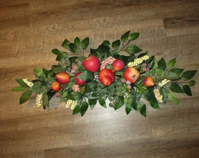 Red Apple Swag With Silk Ficus Leaves and Pink/red Berries, Hand Made ...