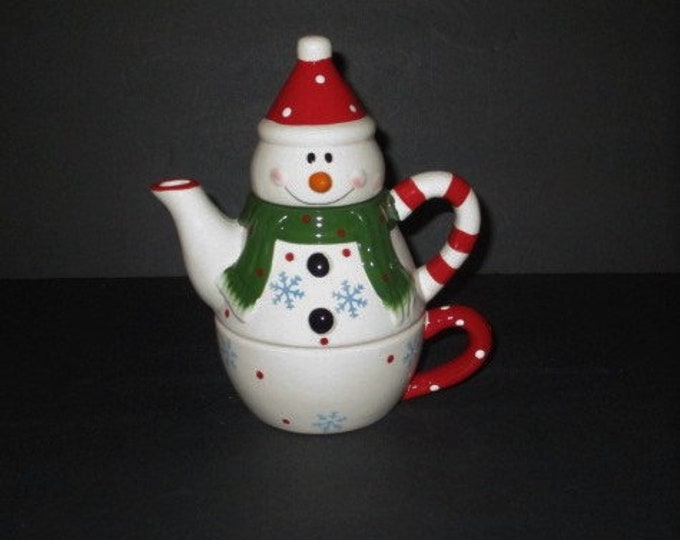 Vintage Ceramic Single Serve Snowman Stacking Teapot and Cup, 8 1/2 ...