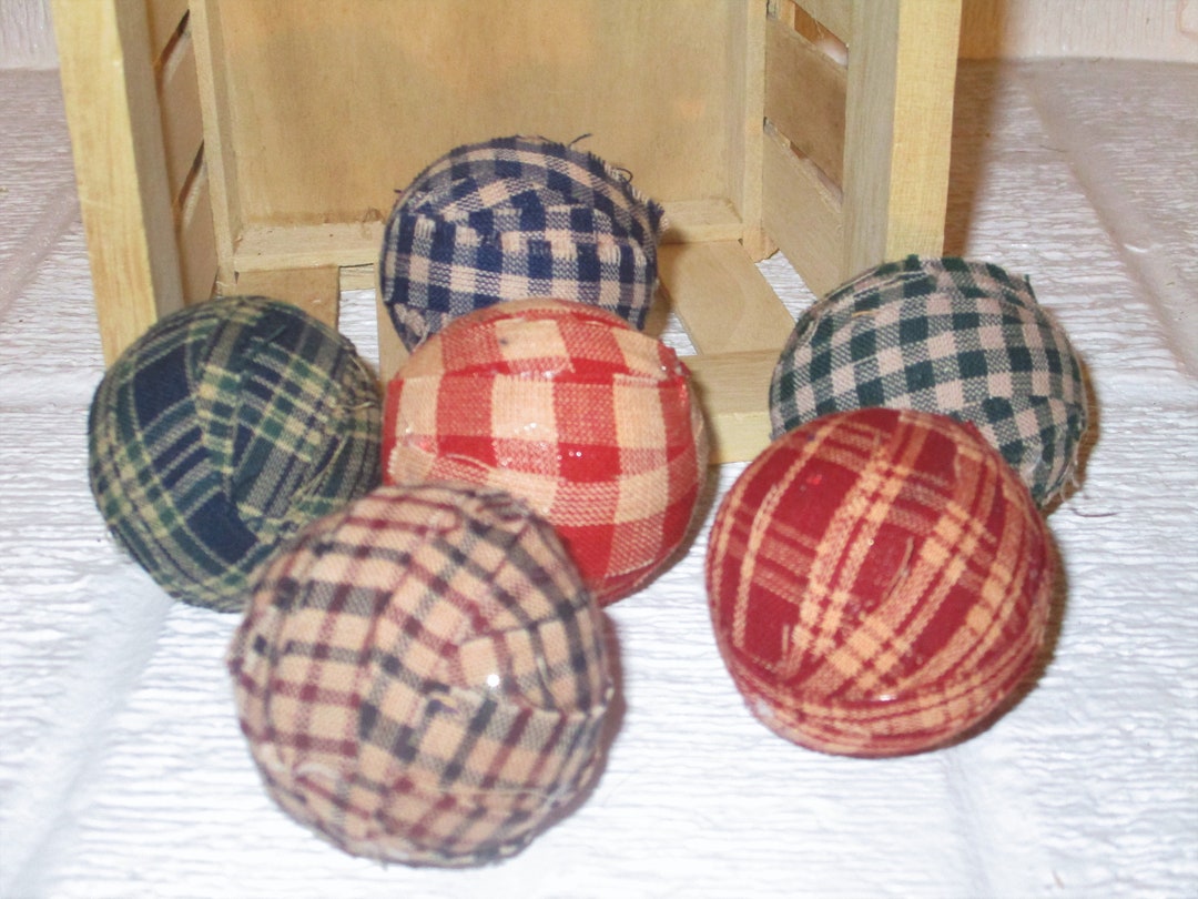 6 Primitive Rag Balls, 2 Diameter Homespun Fabric and Prim Material ...