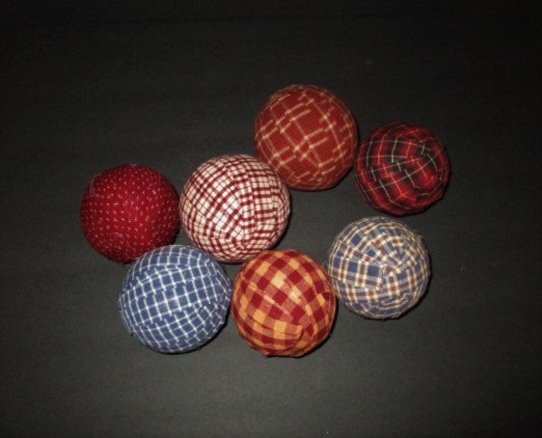 7 Primitive Rag Balls, 3" Diameter Homespun Fabric and Homespun ...