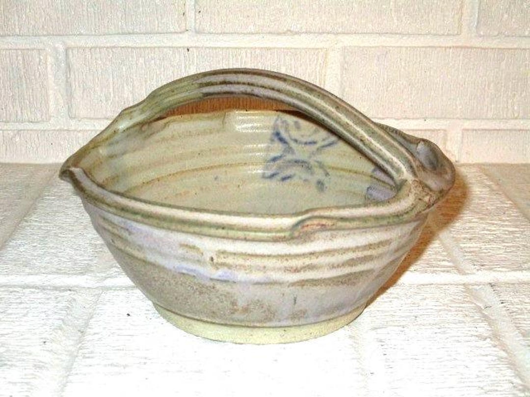 Gray and Blue Matte Glaze Studio Art Pottery Handled Bowl, 4 1/2" Tall ...