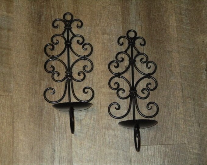 Wrought Iron Swirl Pattern Pillar Candle Holder Wall Sconce, Set of 2 ...