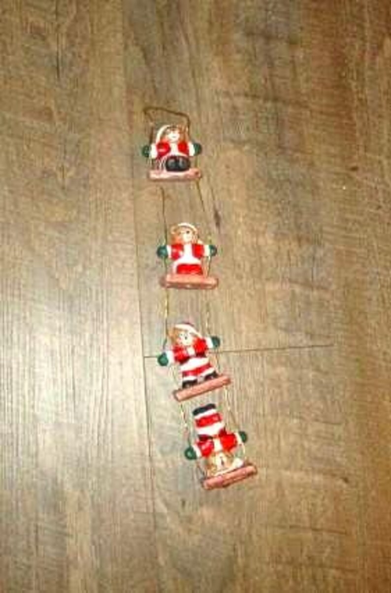 Ceramic Santa Teddy Bears on Ladder Ornament, 11" Long, Christmas Tree ...