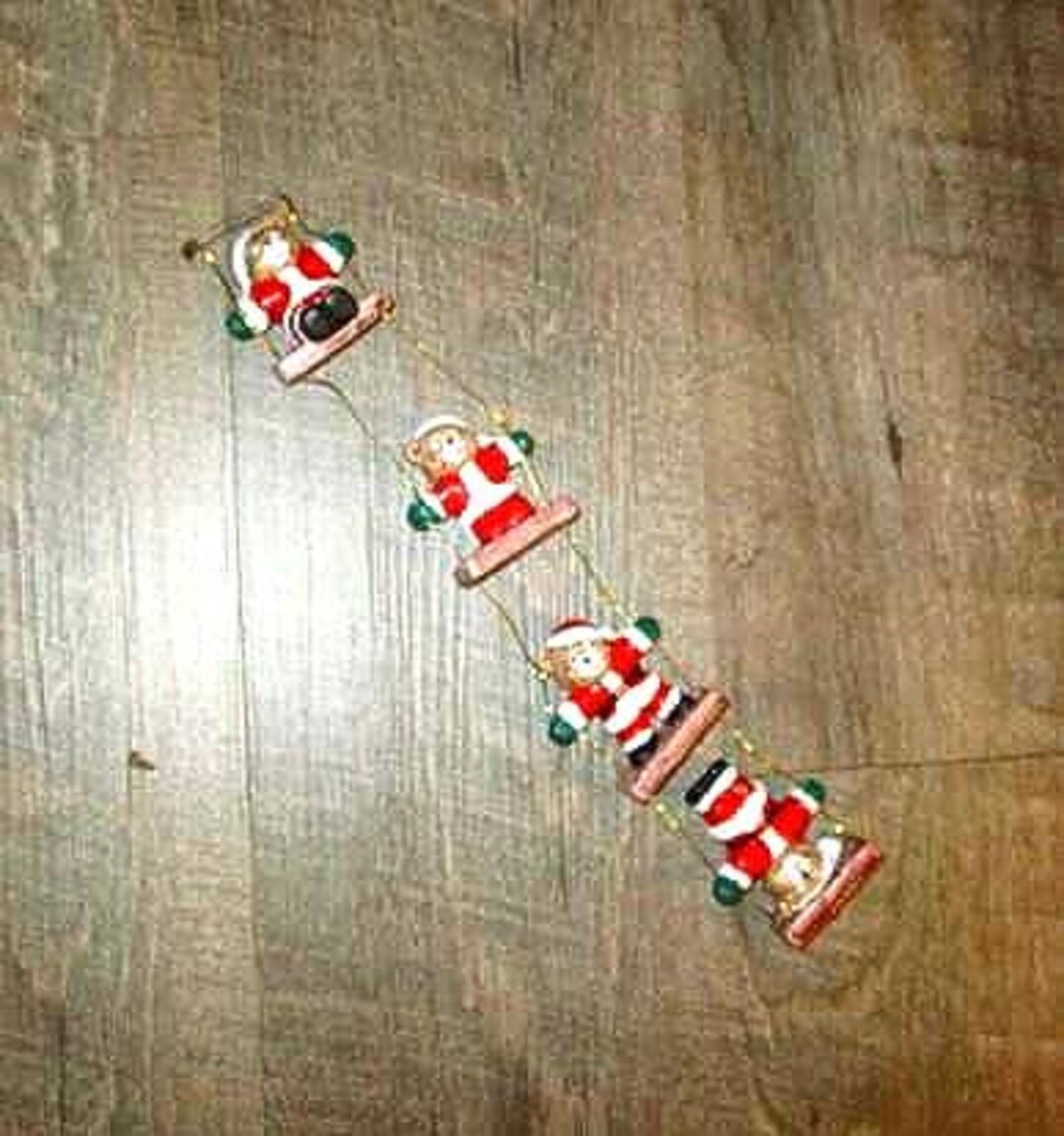 Ceramic Santa Teddy Bears on Ladder Ornament, 11" Long, Christmas Tree ...