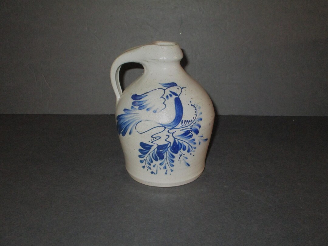 Eldreth Stoneware Pottery With Embossed Bird Pattern Jug, 1992, Blue ...