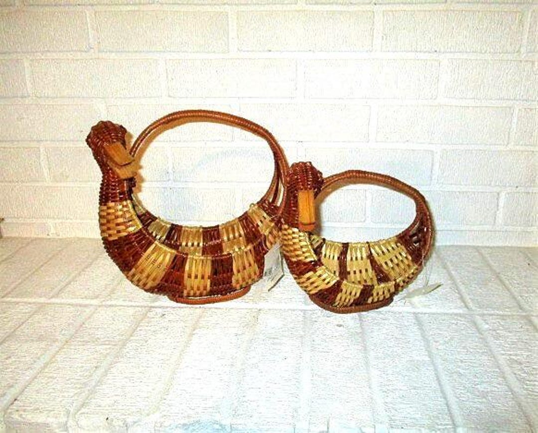 Wicker Rattan Duck With Wood Bill Baskets, 7 1/2” to 9 1/2” Tall, Set ...
