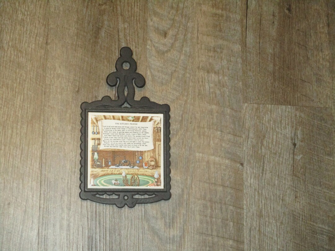 Cast Iron Ceramic Tile Kitchen Prayer Trivet/ Wall Plaque, Japan Enesco ...