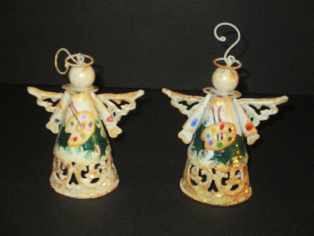 Metal Angel With Hand Painted Artist Pallet Ornament, Set of 2 ...