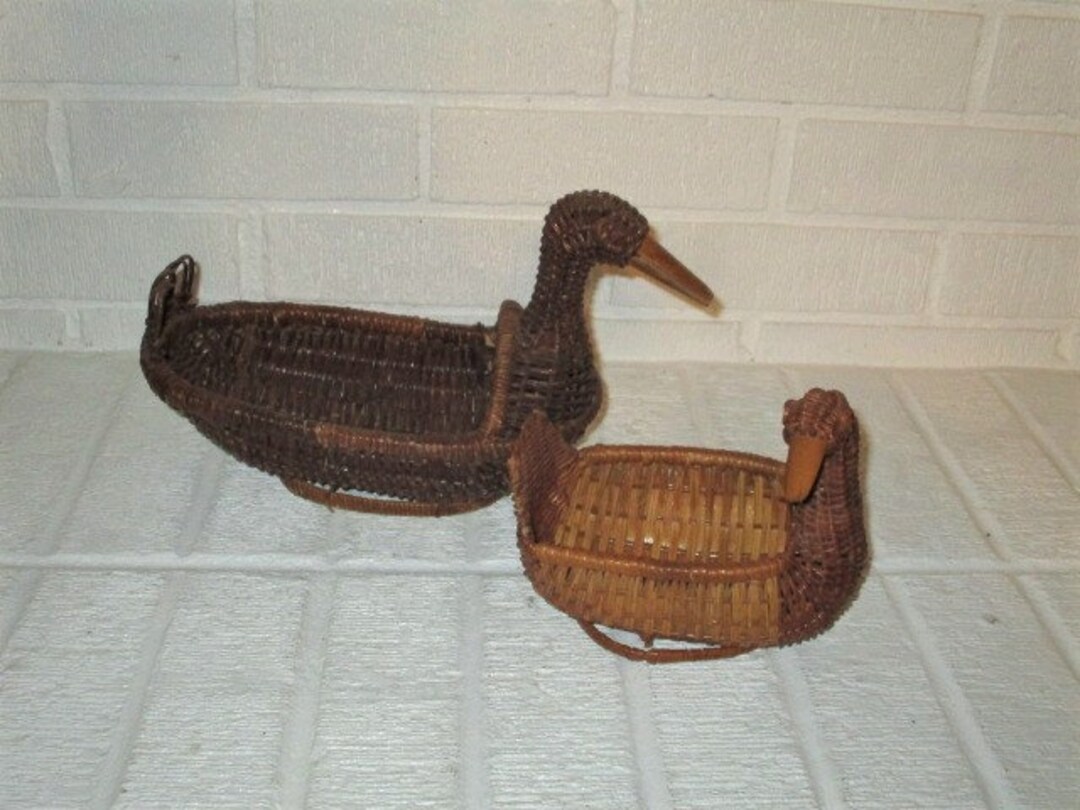 Vintage Wicker Rattan Duck With Wood Bill Baskets Set of 2 - Etsy