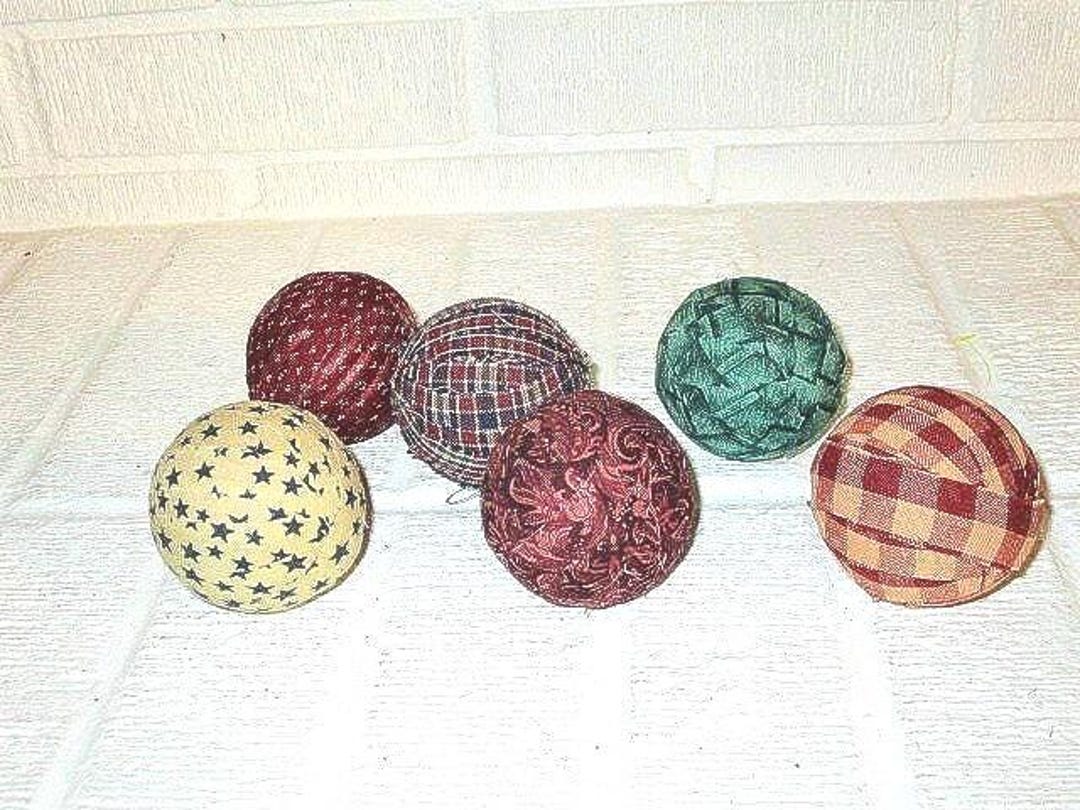 6 Primitive Rag Balls, 2 1/4" Diameter Homespun Fabric and Prim ...