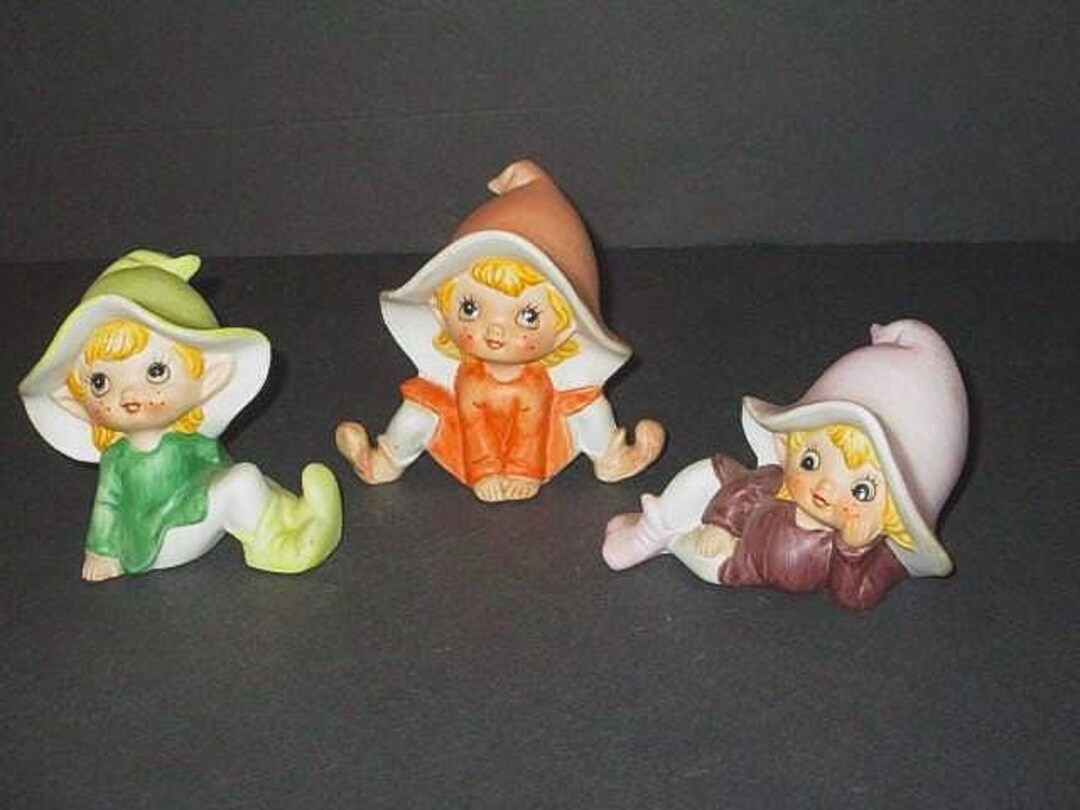 Pixie Elf Bisque Porcelain Figurine, Set of 3, Shelf Sitter, 3" to 4 ...