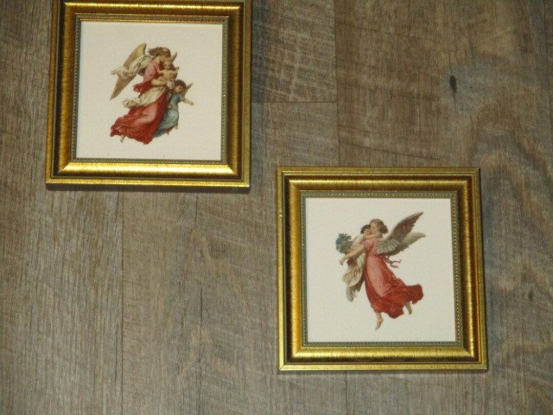 Angel Tile Picture With Gold Frames, Baramyk Design, Set of 2 ...