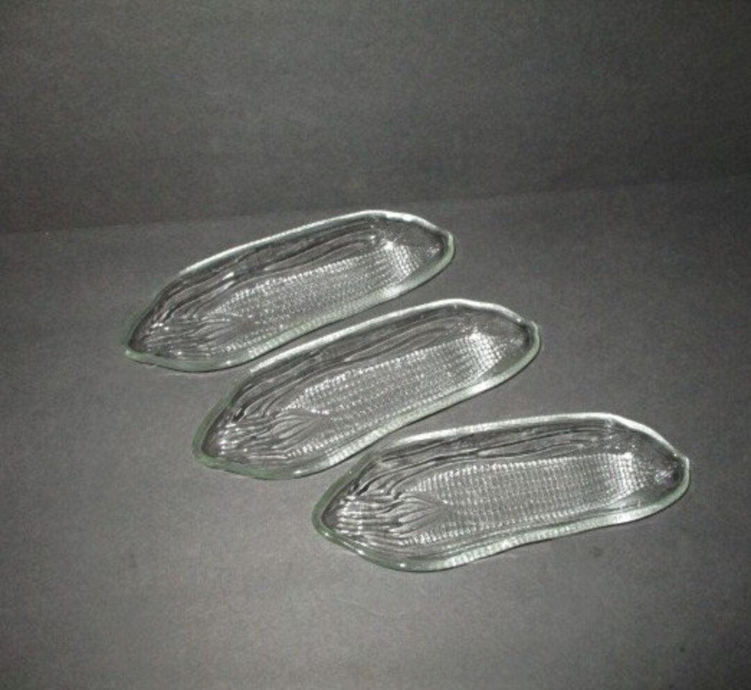 Clear Glass Corn on the Cob Holder Dish, 9 1/2 Long Set of 3, Country ...