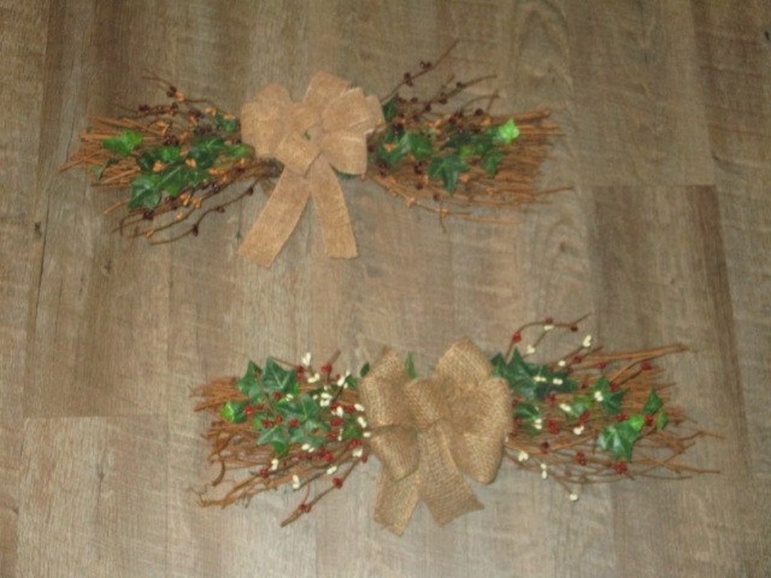 Primitive Grapevine Swag With Tan Wired Edge Burlap Bow, 19 1/2" Long ...