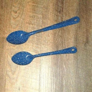 Blue With White Speck Enamel Spoons, 11 3/4 to 14 Long, Set of 2 ...