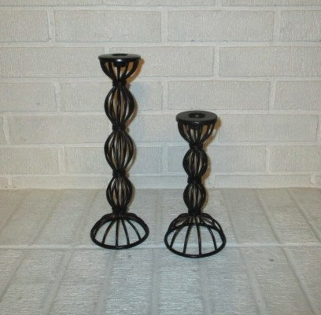 Black Metal Wire Taper Candle Holder, Set of 2, Tabletop Home Decor ...