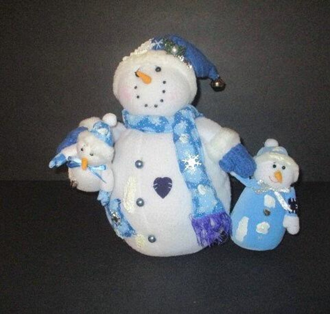 Blue Outfit Fleece Standing Snowman Family With Weighted Bottom, 12 1/2 ...