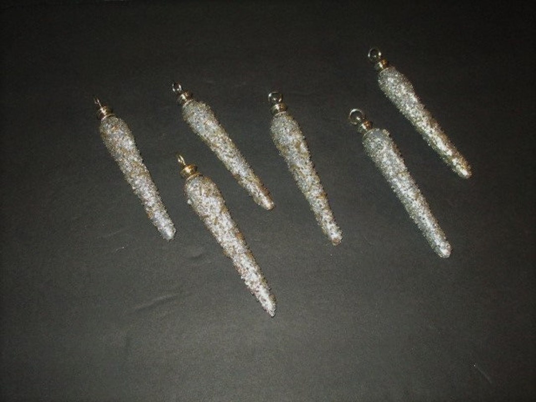 Silver Glitter and Seed Bead Icicle Ornaments, Choice of Set of 5 or 6 ...