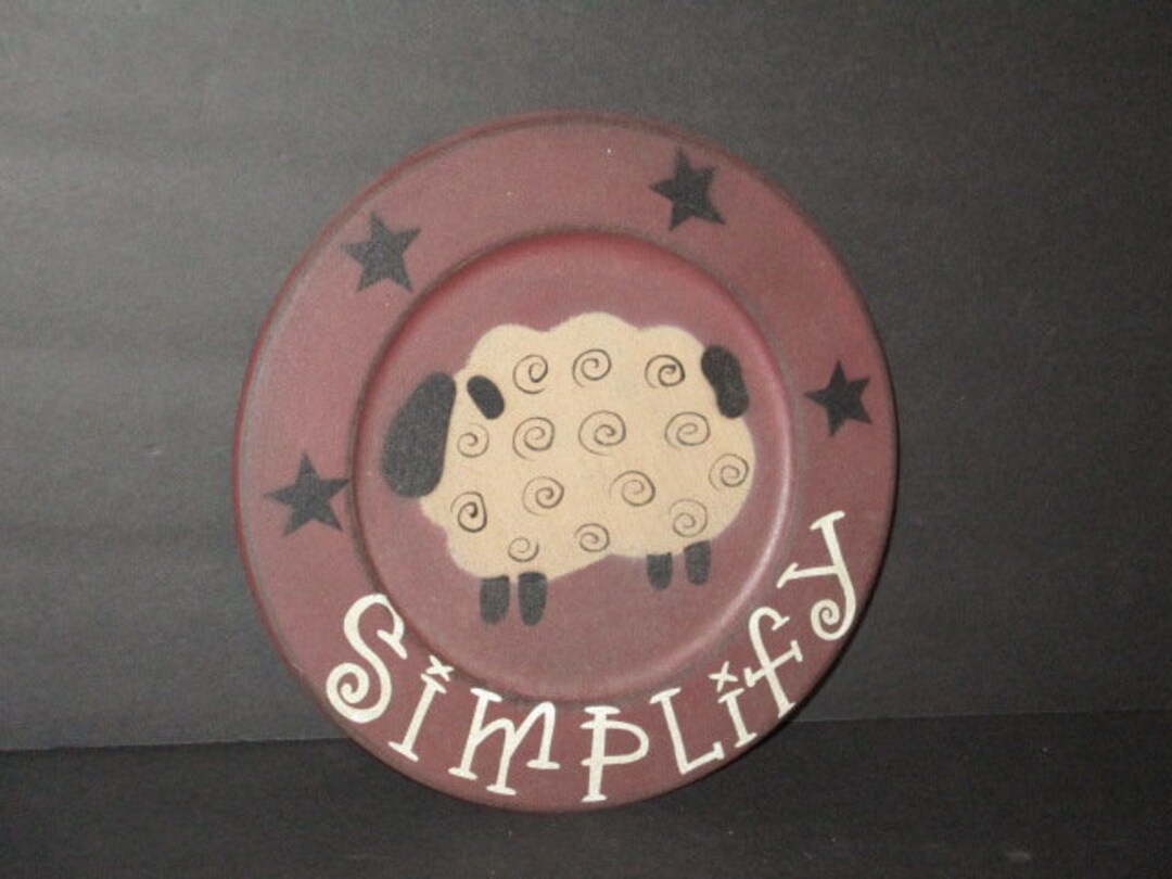 Primitive Wood Plate, Simplify Sheep Plate, 8 1/2 Diameter, Farmhouse ...