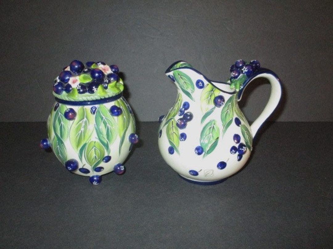 Blue Sky Blueberry Sugar and Creamer Set, JC Mccall, 2004, Missing ...