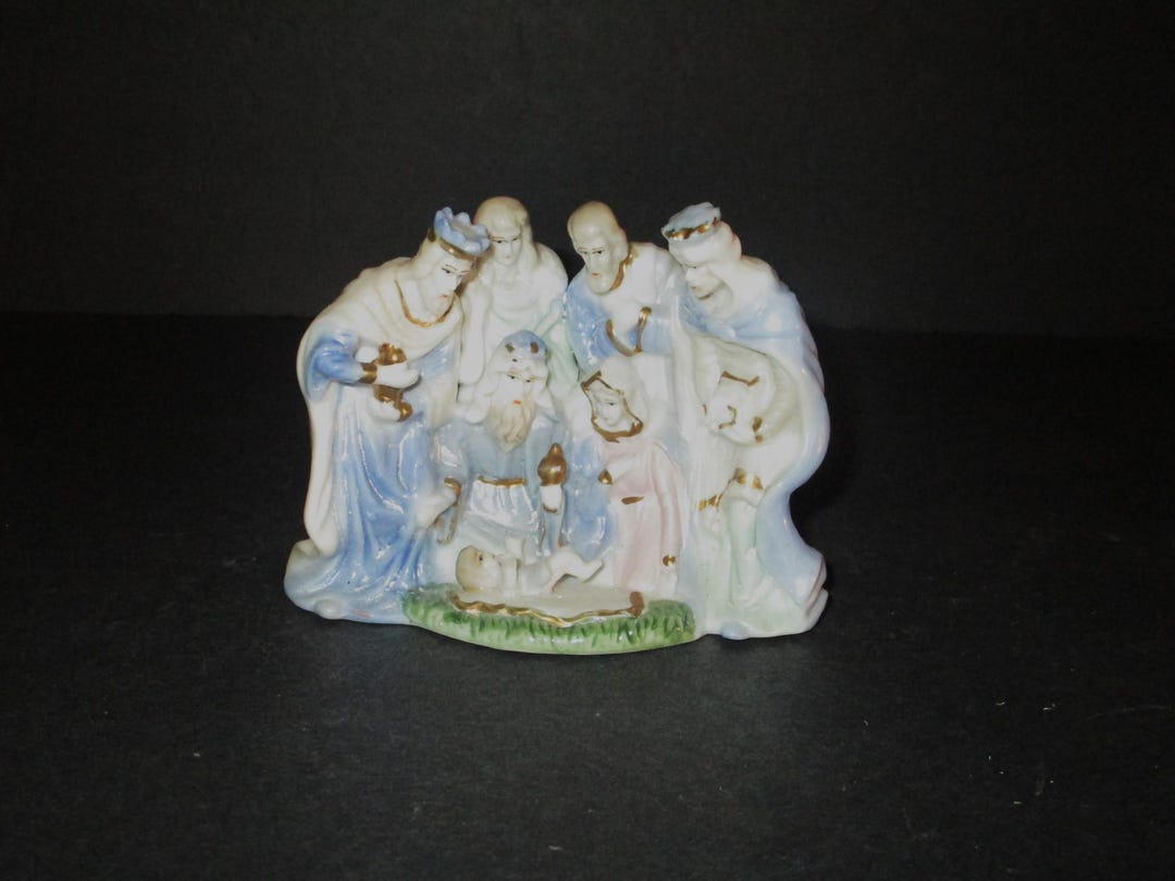 Pastel Blue Glazed Porcelain Nativity Figurine, 3 1/2" Tall X 4 1/2 ...