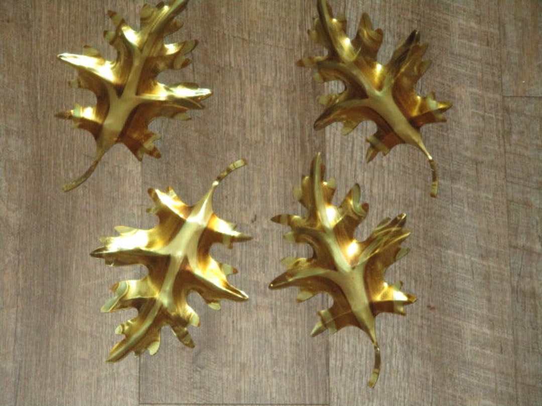 Metal Oak Leaf Wall Decor, Set of 4, Brass With Oxidized Detail, Metal ...