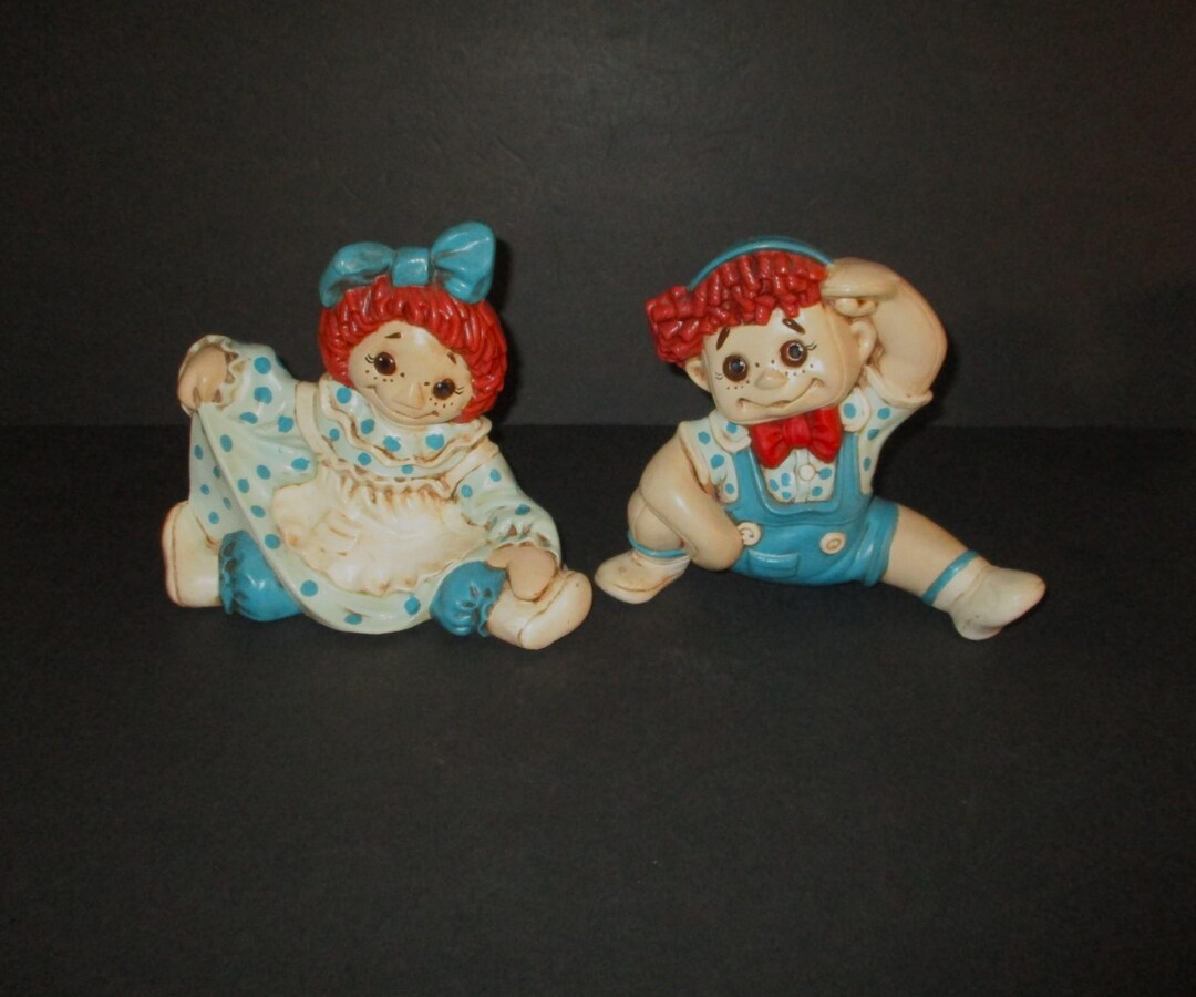 Hand Painted Ceramic Ragdoll Figure Set of 2, Hobbyist, 7" Tall X 7 1/2 ...