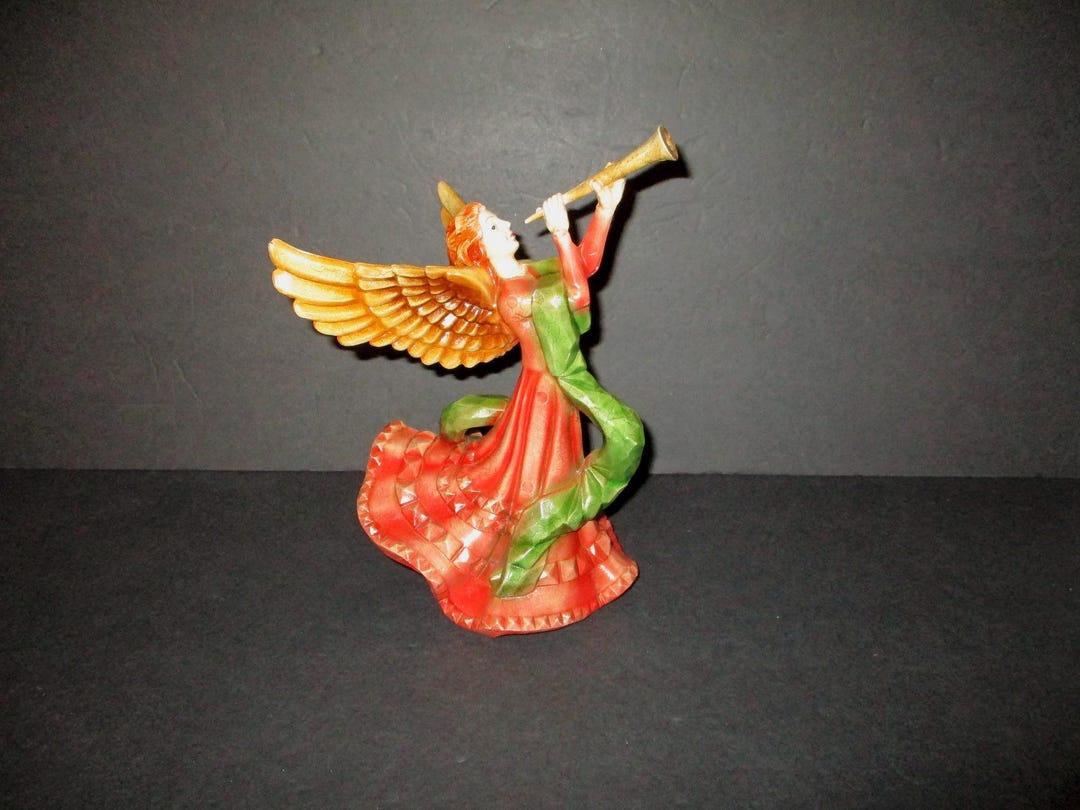 Pink Dress Acrylic Tree Topper Angel Playing Horn, 9 1/2" Tall ...