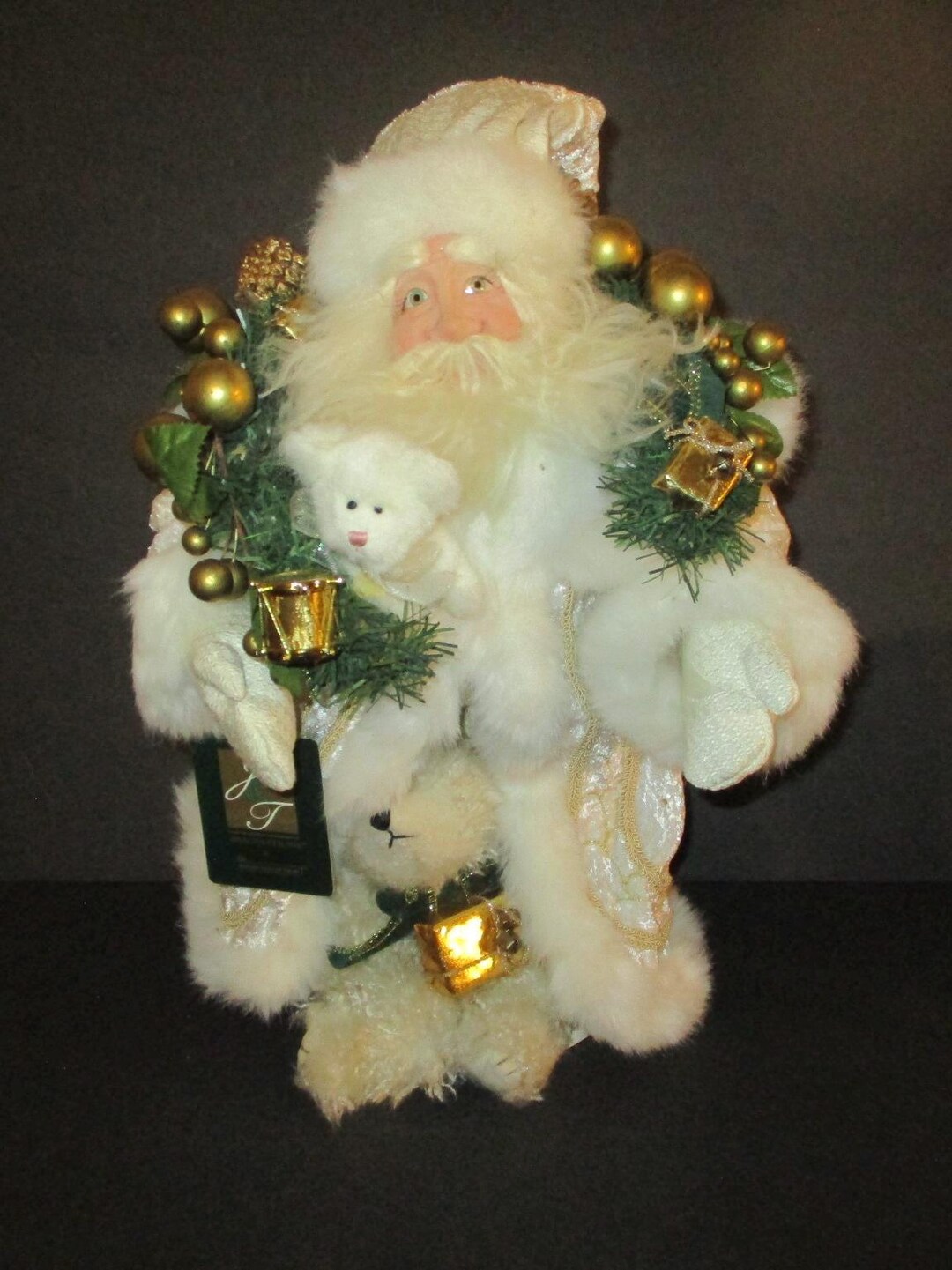 J and T Imaginations Boyds Collection Ivory Outfit Santa Doll on Wood ...